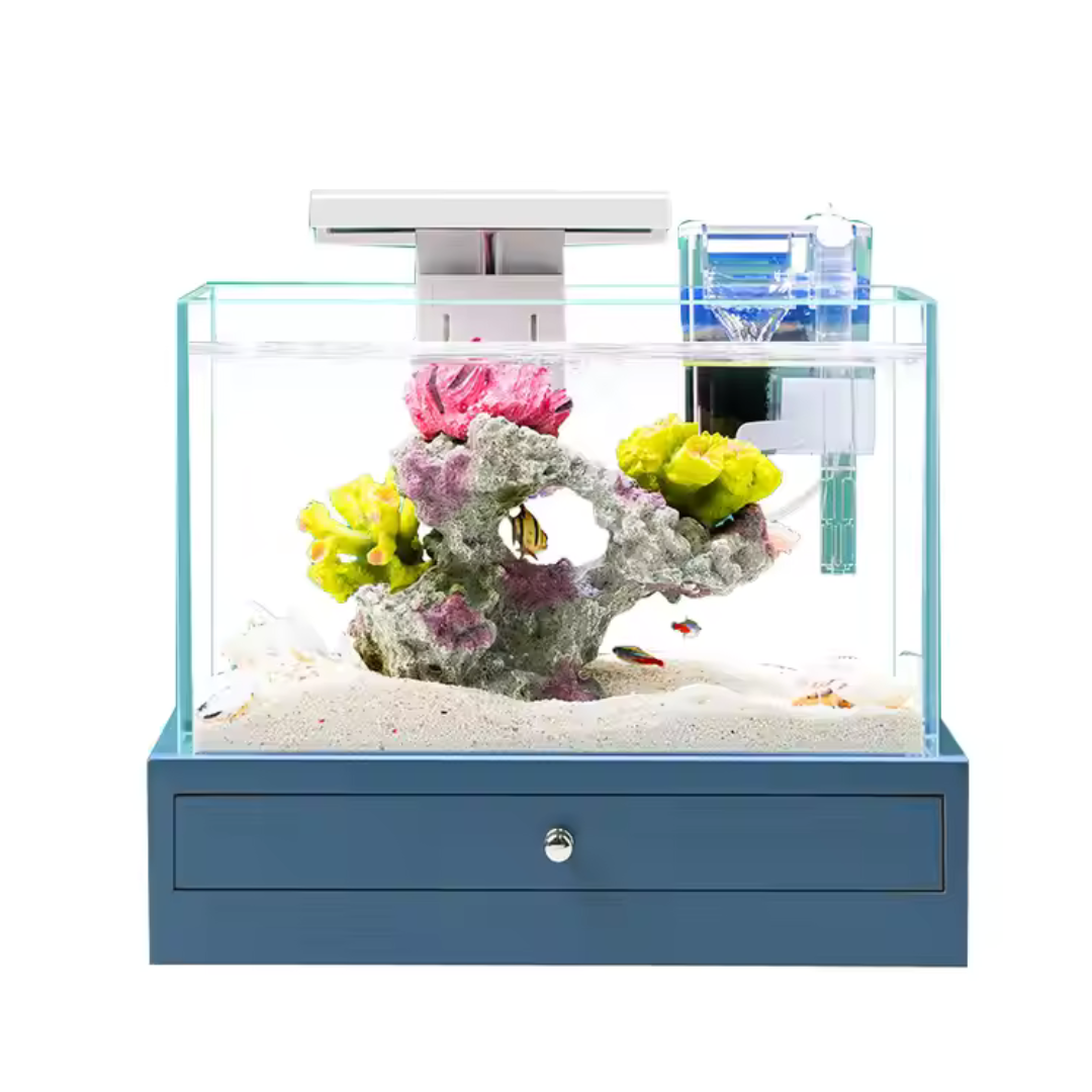 Nepall Mini Ecological Fish Tank with Wooden Drawer Base | Compact LED ...